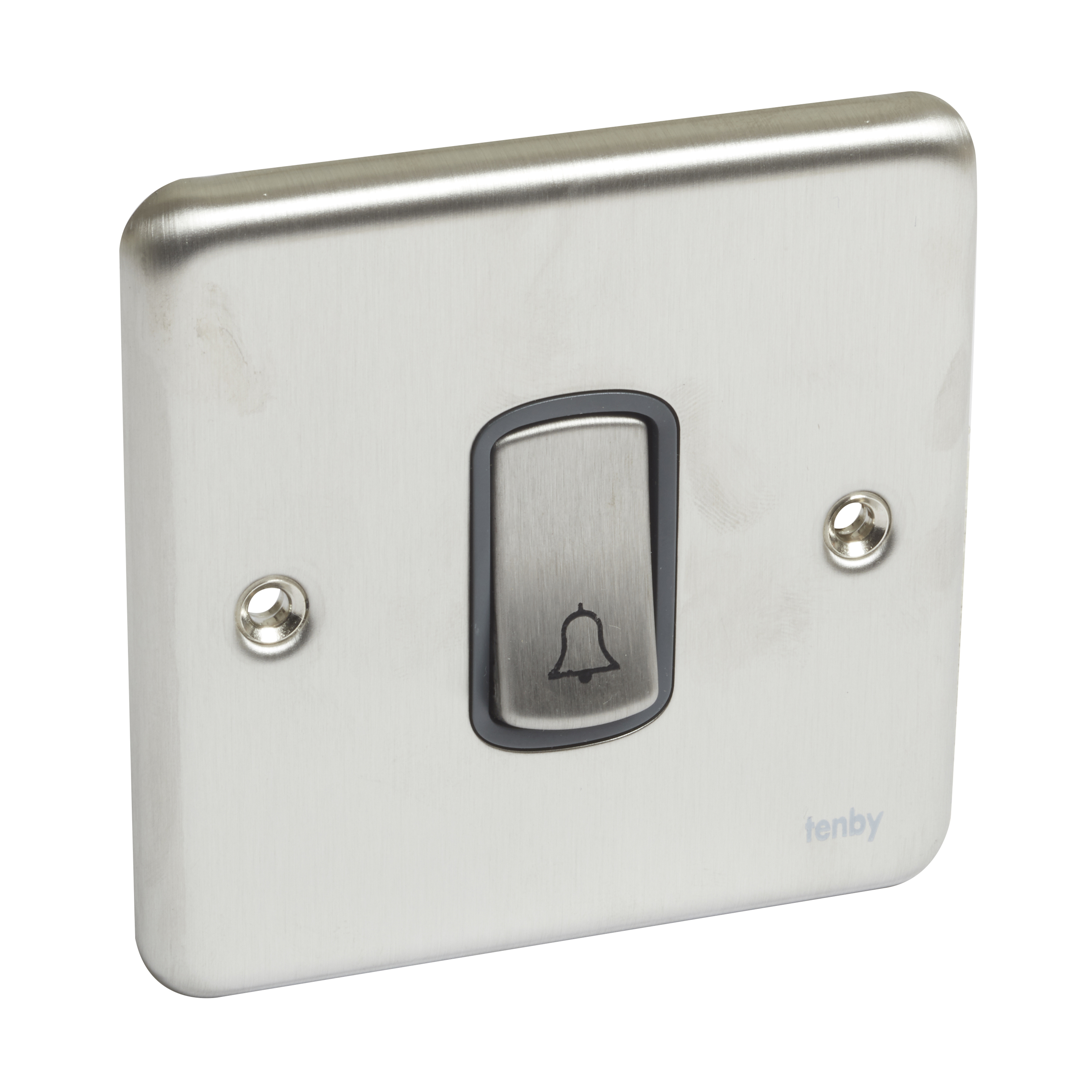 Synergy 1 gang 1-way push button with bell symbol - 10A- Brushed ...