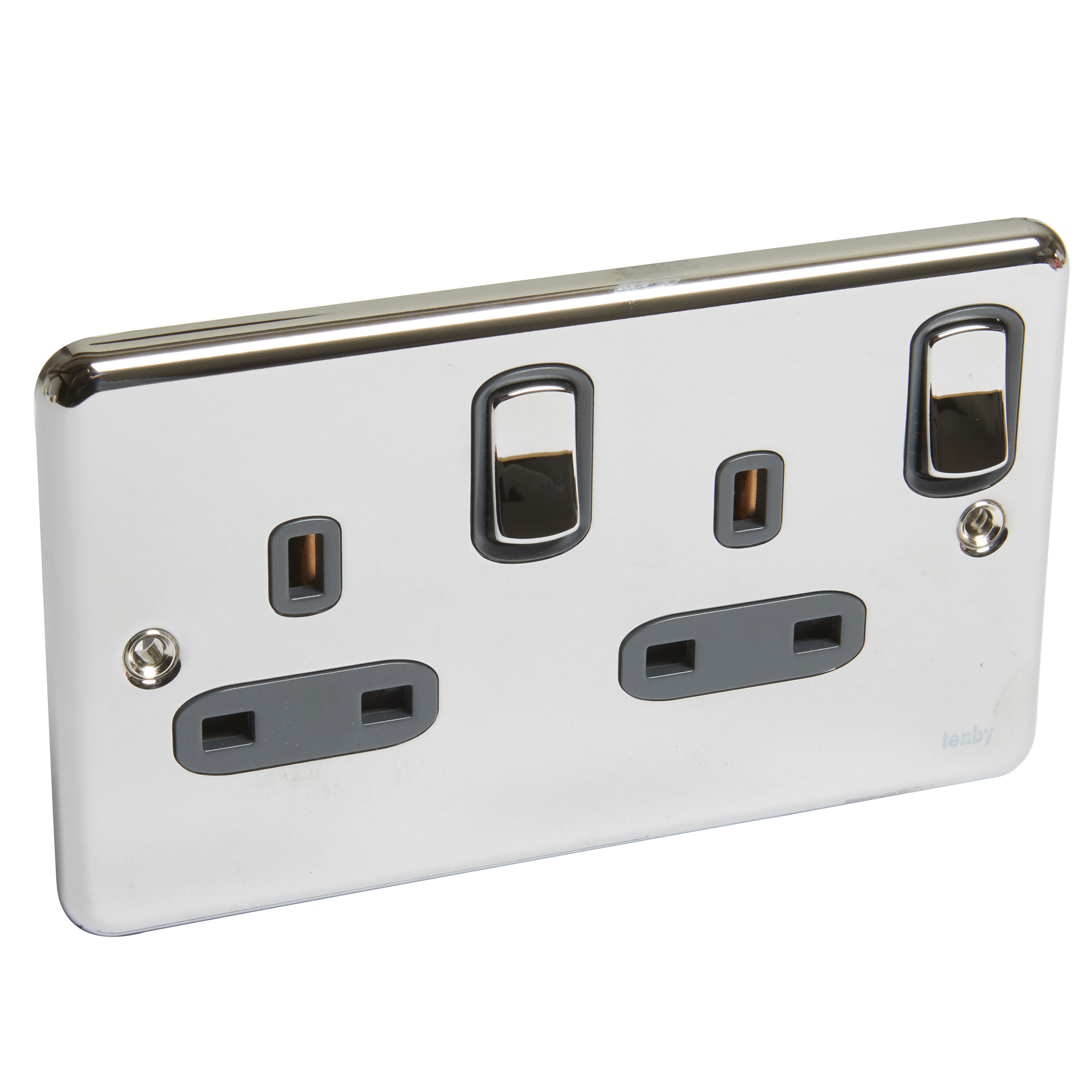 Synergy 2 gang switched single pole BS socket outlet 13A Polished Stainless steel | 748623 ...