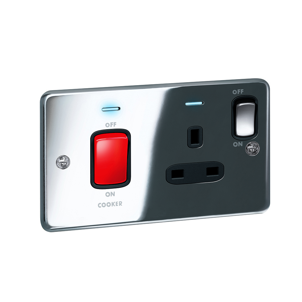 Synergy 2gang double pole switch 45A + BS 13A switched socket outlet ...